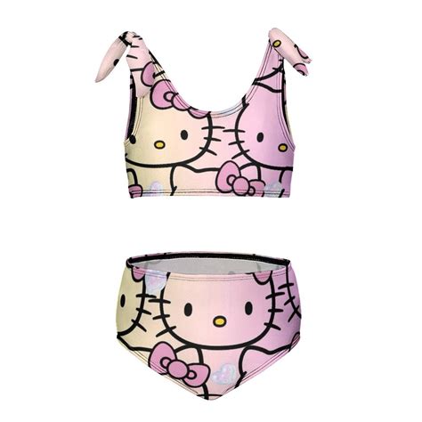 Hello Kitty Swimsuit For Girl Cute Teen Girls 2 Piece High Waisted Bathing Suits Hello Kitty