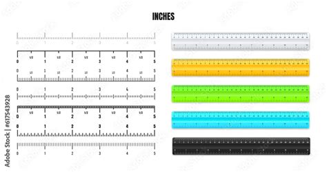 Realistic Plastic Rulers With Black Inch Scale For Measuring Length Or Height Various