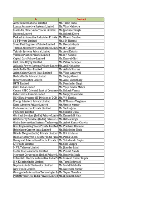 India Database Sample Pdf Chief Executive Officer New Delhi