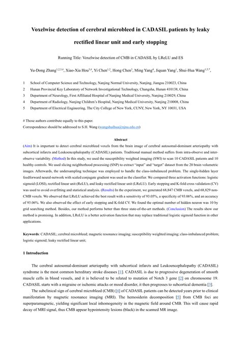 Pdf Voxelwise Detection Of Cerebral Microbleed In Cadasil Patients By