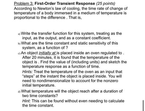 Problem 3 First Order Transient Response 25 Points