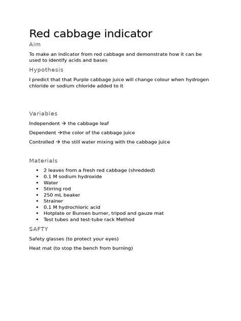 Red Cabbage Indicator Pdf