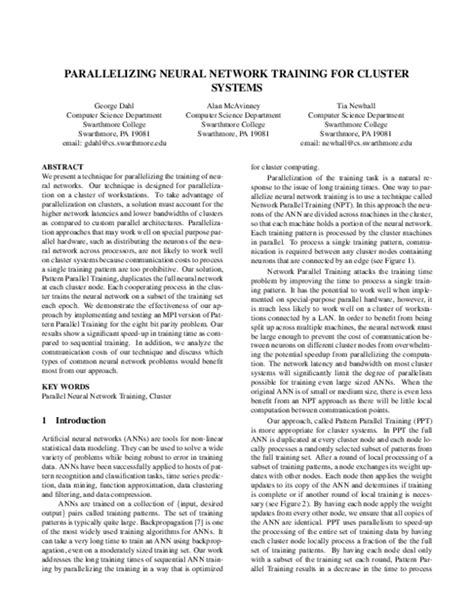 Pdf Parallelizing Neural Network Training For Cluster Systems