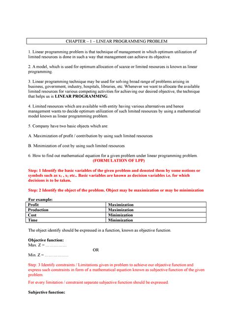 Chapter Linear Programming Problem Chapter 1 Linear Programming Problem Linear