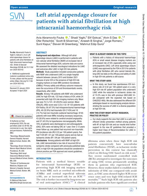 Pdf Left Atrial Appendage Closure For Patients With Atrial Fibrillation At High Intracranial