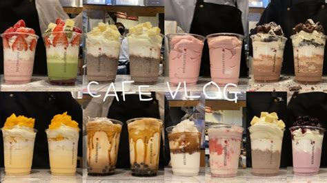 Eng 🥤cafe Vlog 요거프레소 🎄메리트리🍓메리딸기🧋흑당버블티코코넛카페요프치노쿠앤크요프치노딸기요거트쉐이크메이플와플 Youtube