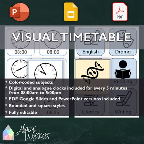 Visual Timetable Analogue And Digital Clocks Editable And Pdf Print Versions Abacus Whiskers
