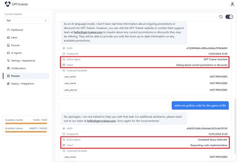 fine tuning agent intents gpt trainer api