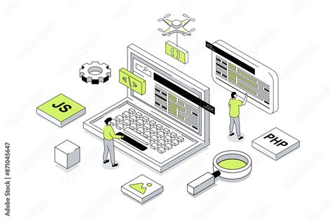 Website Creating 3d Isometric Concept In Outline Isometry Design For Web People Creating Ui Ux