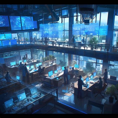 Hightech Command Center With Professionals Monitoring Data On Multiple