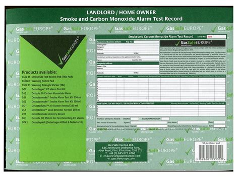 Smoke And Carbon Monoxide Co Alarm Test Record Pad Detectagas Cpc