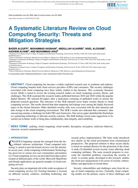 Pdf A Systematic Literature Review On Cloud Computing Security