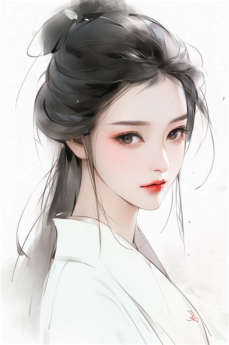 Ai数字艺术古风唯美女生插画