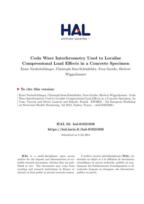 Pdf Coda Wave Interferometry Used To Localize Compressional Load Effects In A Concrete Specimen