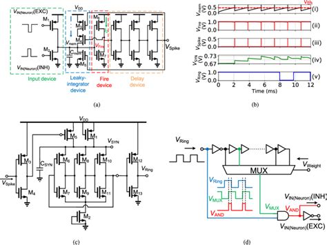a circuit diagram of the proposed neuron module b behaviors of