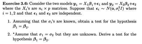 Solved Exercise 3 6 Consider The Two Models Y1 X1β1 εlon1