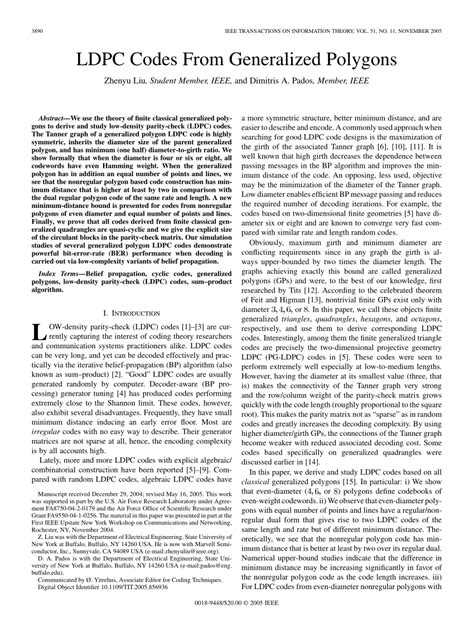 Pdf Ldpc Codes From Generalized Polygons