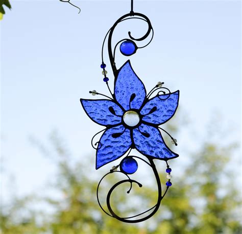 Stained Glass Art Suncatcher Window Hangings Flower Tiffany Etsy