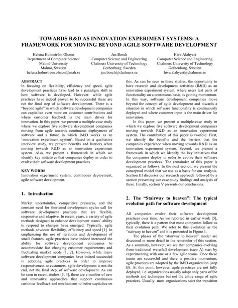 PDF Towards R D As Innovation Experiment Systems A Framework For Moving Beyond Agile Software