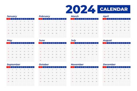Редактируемый вектор шаблона календаря 2024 года Премиум векторы