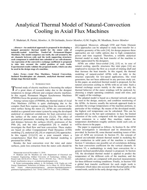 Analytical Thermal Model Of Natural Convection Cooling In Axial Flux