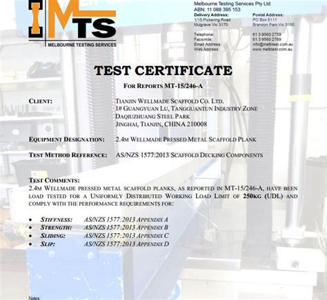 Scaffolding Steel Plank Test Certificate Tianjin Wellmade Scaffold Co