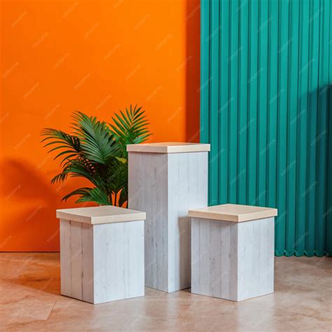 Two Square Tables With A Green Plant In The Corner Premium Ai Generated Image