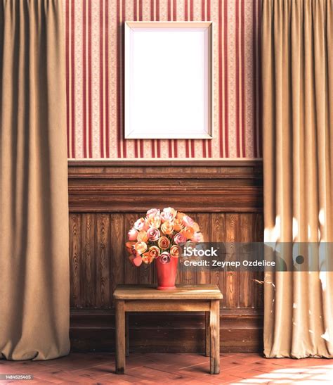 옛 저택의 벽에 걸려 있는 액자 앤티크 빈티지 스타일의 빅토리아 시대 인테리어 룸 포스터 프레임 3d 렌더링 가정 생활에 대한 스톡 사진 및 기타 이미지 Istock