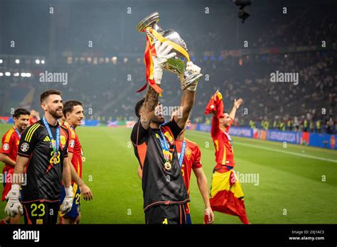 Berlin Germany July 14 David Raya Celebrate With A Trophy During The Ceremony After Uefa