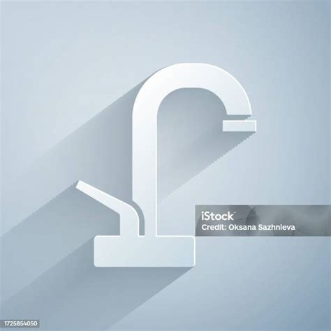 회색 배경에 격리 된 물 탭 아이콘을 잘라 용지 종이 아트 스타일 벡터 3차원 형태에 대한 스톡 벡터 아트 및 기타 이미지 3차원 형태 개념 개수대 Istock