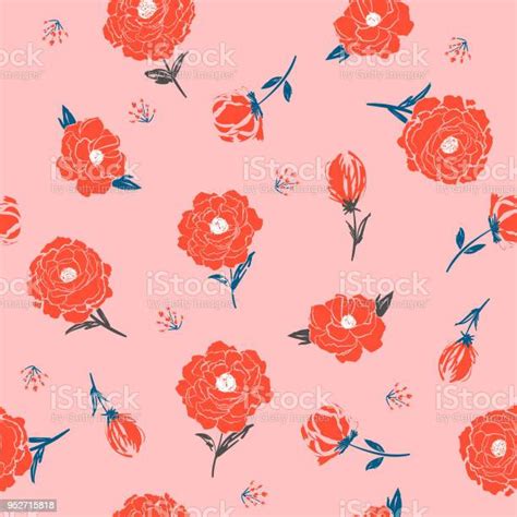 빈티지 빨간 꽃 꽃 패턴 개화 식물 모티프에 무작위로 흩어져 원활한 벡터 텍스처입니다 패션 프린트 0명에 대한 스톡 벡터 아트