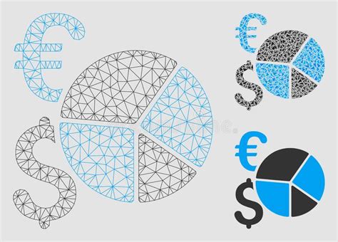 Dollar And Euro Pie Chart Vector Mesh Carcass Model And Triangle Mosaic Icon Stock Vector