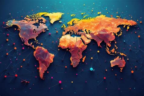 Premium Photo Global Network Connection Polygonal World Map Dots And Lines World Wide Web