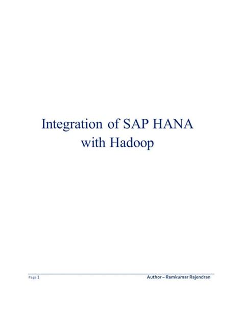 Integration Of Sap Hana With Hadoop Pdf