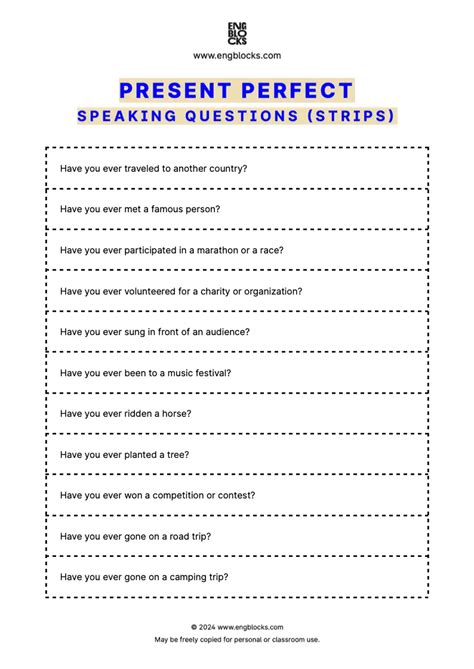Present Perfect Speaking Questions
