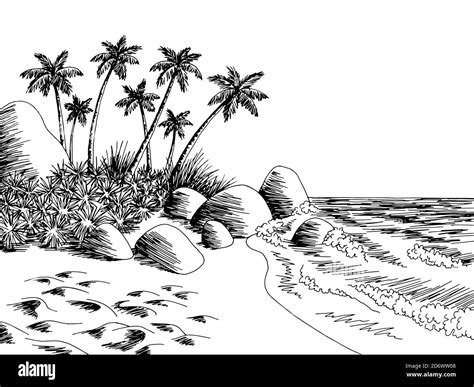 Beach Black And White Drawing
