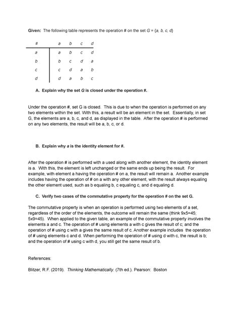Finite Math Task 5 Mathematics Given The Following Table Represents The Operation On The