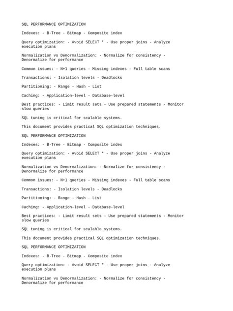 Sql Performance Optimization Pdf Database Index Information