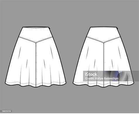스커트 요크 테크 테크니컬 패션 일러스트와 위 무릎 길이 실루엣 반 원형 의 충만 플랫 하부 0명에 대한 스톡 벡터 아트 및 기타 이미지 Istock