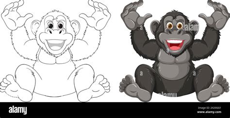 Vector Graphic Of A Monkey Shown In Grayscale And Color Stock Vector