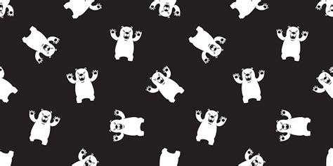 테 디 만화 그림 배경 반복 벽지 검은 원활한 패턴 북극곰 벡터 절연 스카프 팬더 곰 0명에 대한 스톡 벡터 아트 및 기타