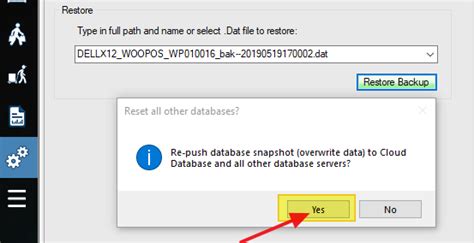 restoring database backup woopos support