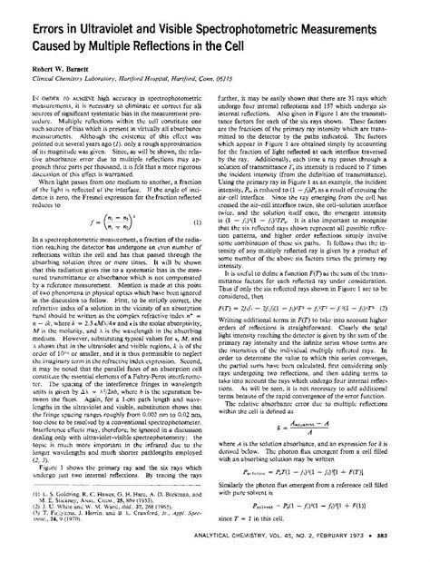 Pdf Errors In Ultraviolet And Visible Spectrophotometric Measurements Caused By Multiple