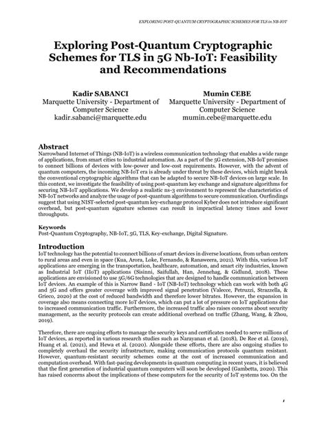 Pdf Exploring Post Quantum Cryptographic Schemes For Tls In 5g Nb Iot