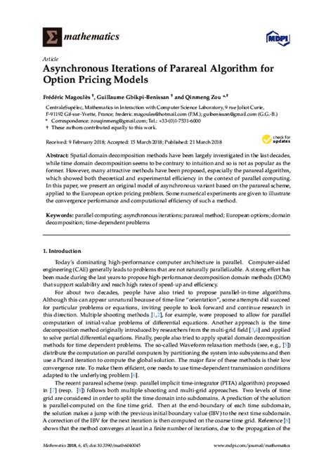 pdf asynchronous iterations of parareal algorithm for option pricing