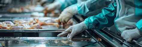 Chicken Fillet Packaging Line Food Industry Working On Automated Production Line Stock Image