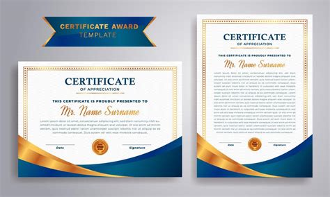 Blue And Gold Certificate Of Appreciation Border Template With Luxury