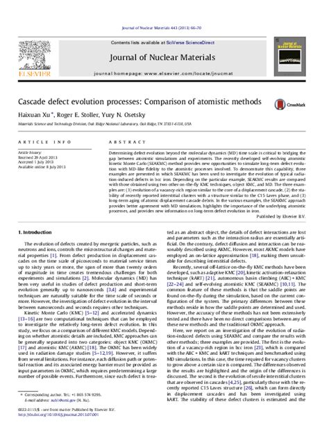 Pdf Cascade Defect Evolution Processes Comparison Of Atomistic Methods