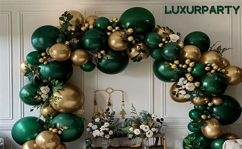 Emerald Green Gold Balloons Garland Double Stuffed Dark