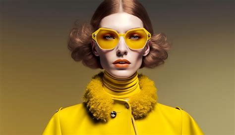 Premium Ai Image A Woman Wearing Yellow Sunglasses And A Yellow Coat